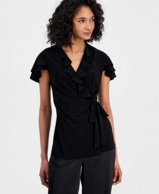 Click here for Anne Klein Womens Flutter Sleeve Wrap Top prices