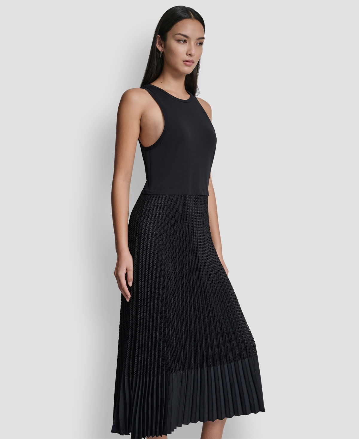 Click here for Dkny Womens Pleated Crewneck Window Pane Dress - N... prices