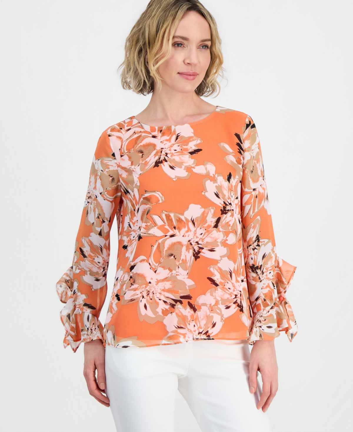 Click here for Kasper Womens Ruffle-Cuff Long-Sleeve Top - Mandar... prices