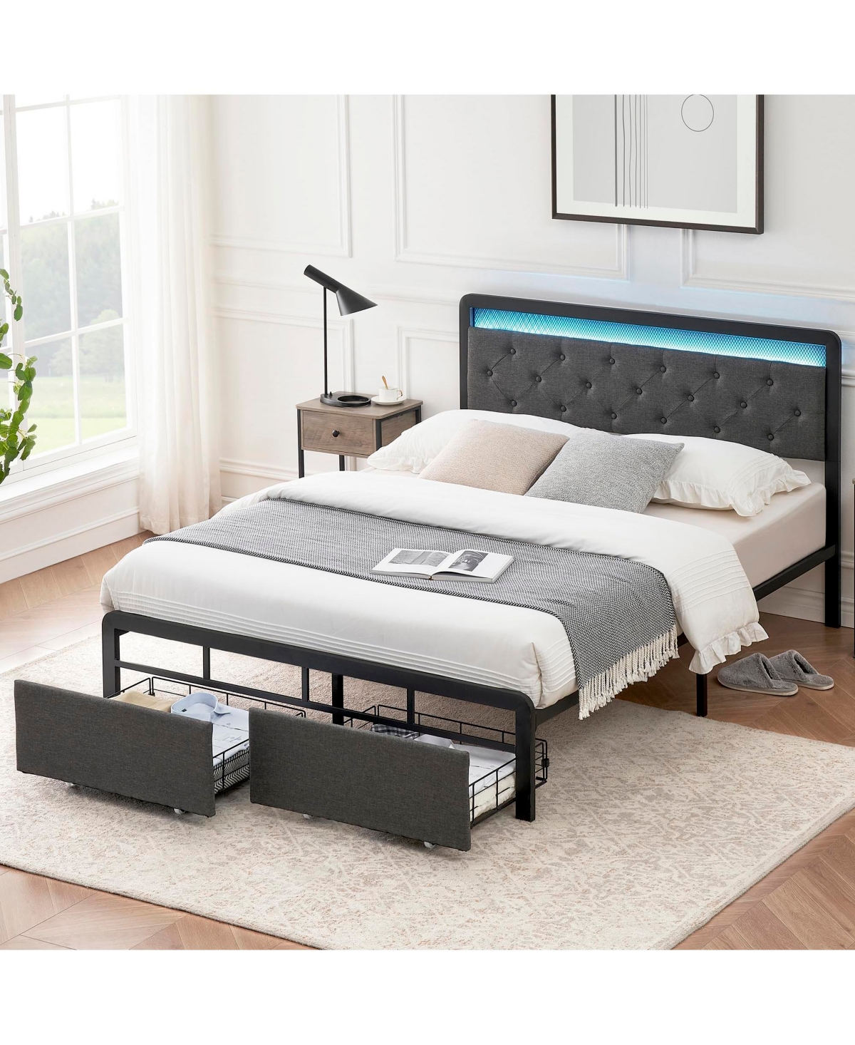 Click here for gaomon Full Bed Frame with Led Headboard  Upholste... prices