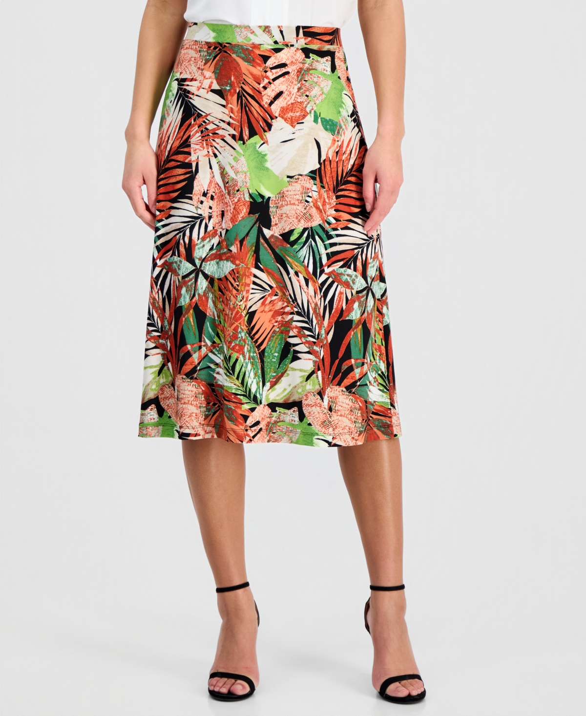 Click here for Kasper Womens Printed Pull-On Midi Skirt - Black M... prices