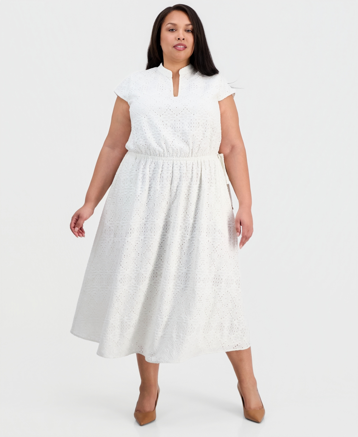 Click here for Kasper Plus Size V-Neck Cap-Sleeve Eyelet Dress -... prices