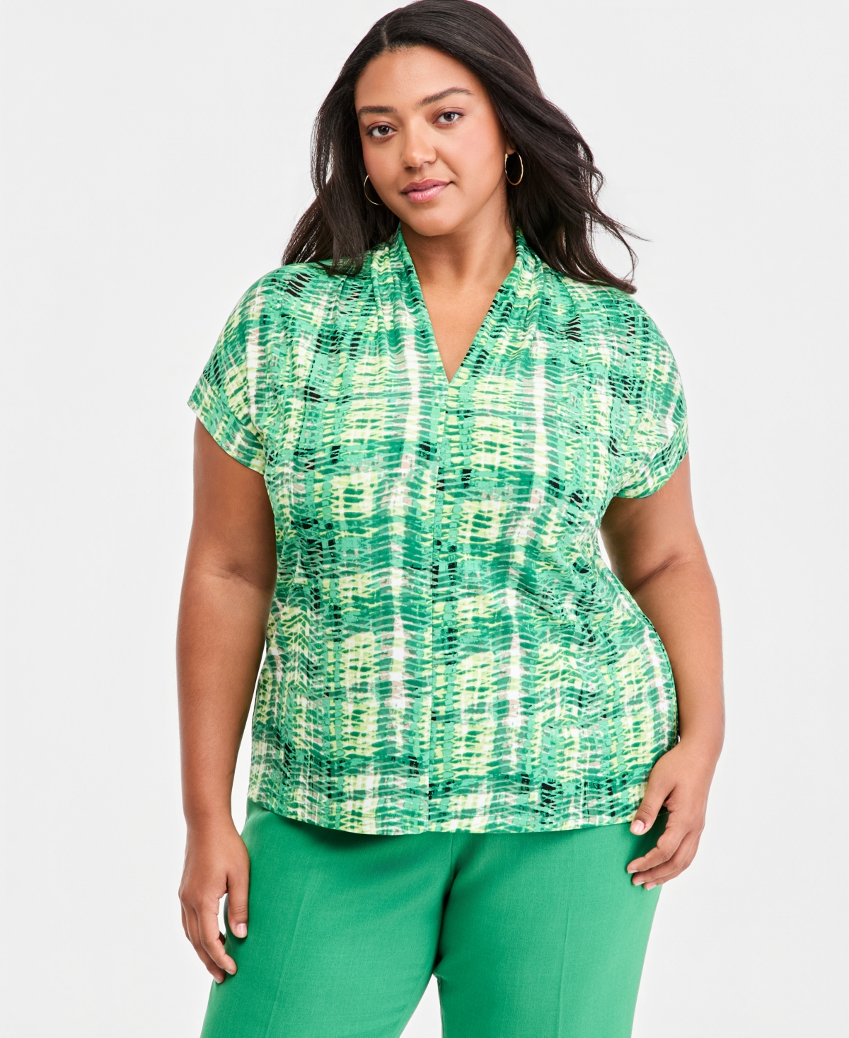 Click here for Kasper Plus Size Printed V-Neck Short-Sleeve Blous... prices