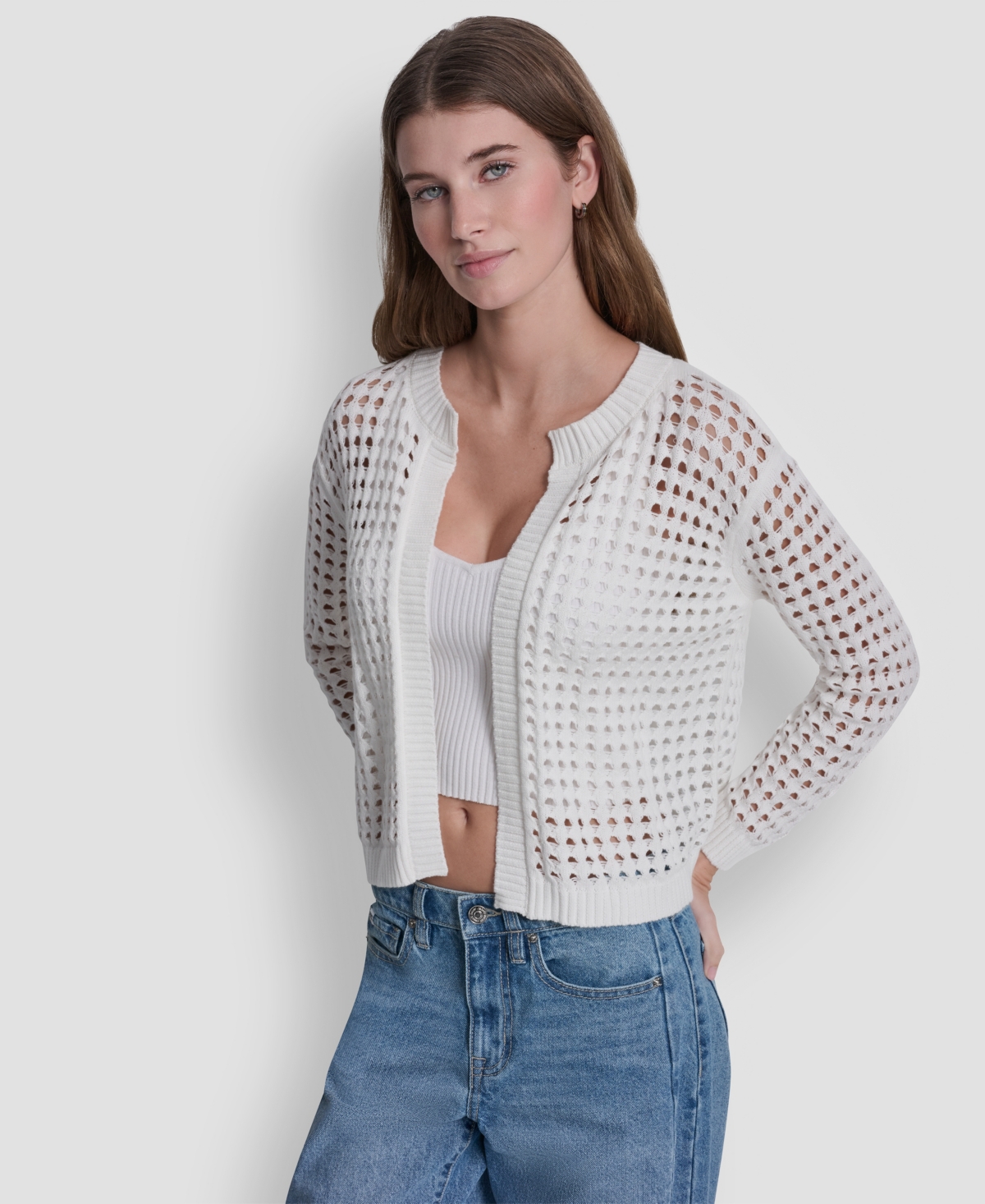 Click here for Dkny Jeans Petite Open-Stitch Cardigan - Ivory prices