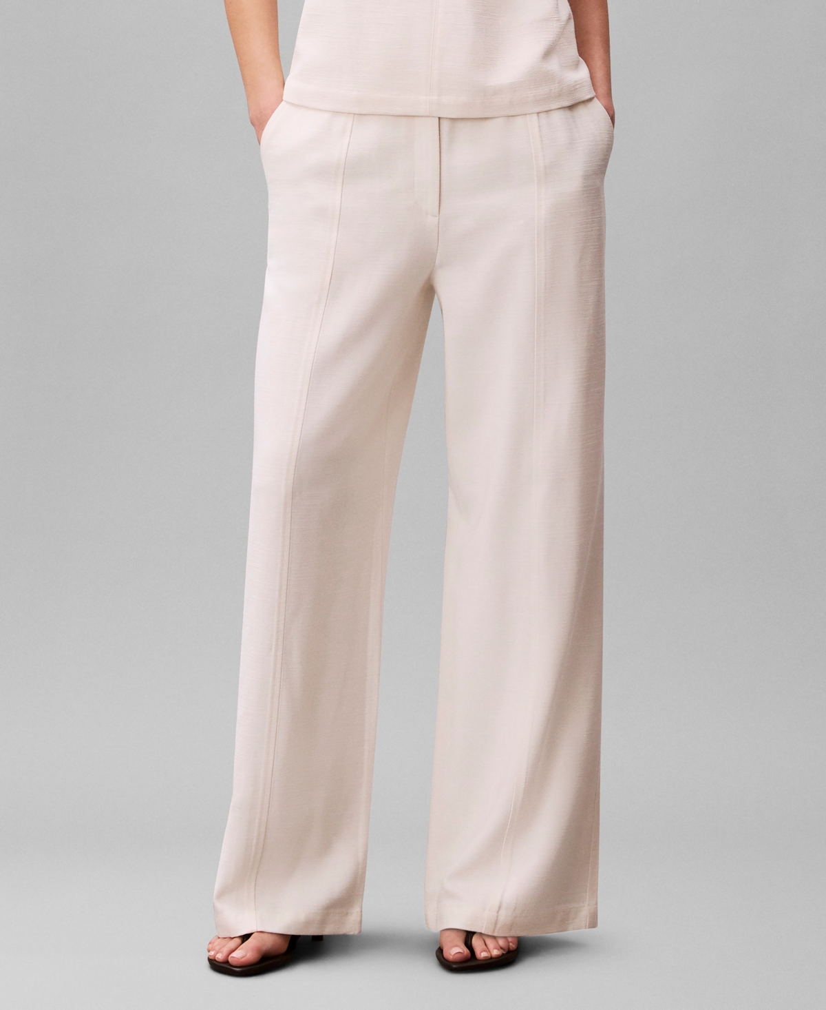 Click here for Calvin Klein Womens Textured High Rise Pants - Tof... prices