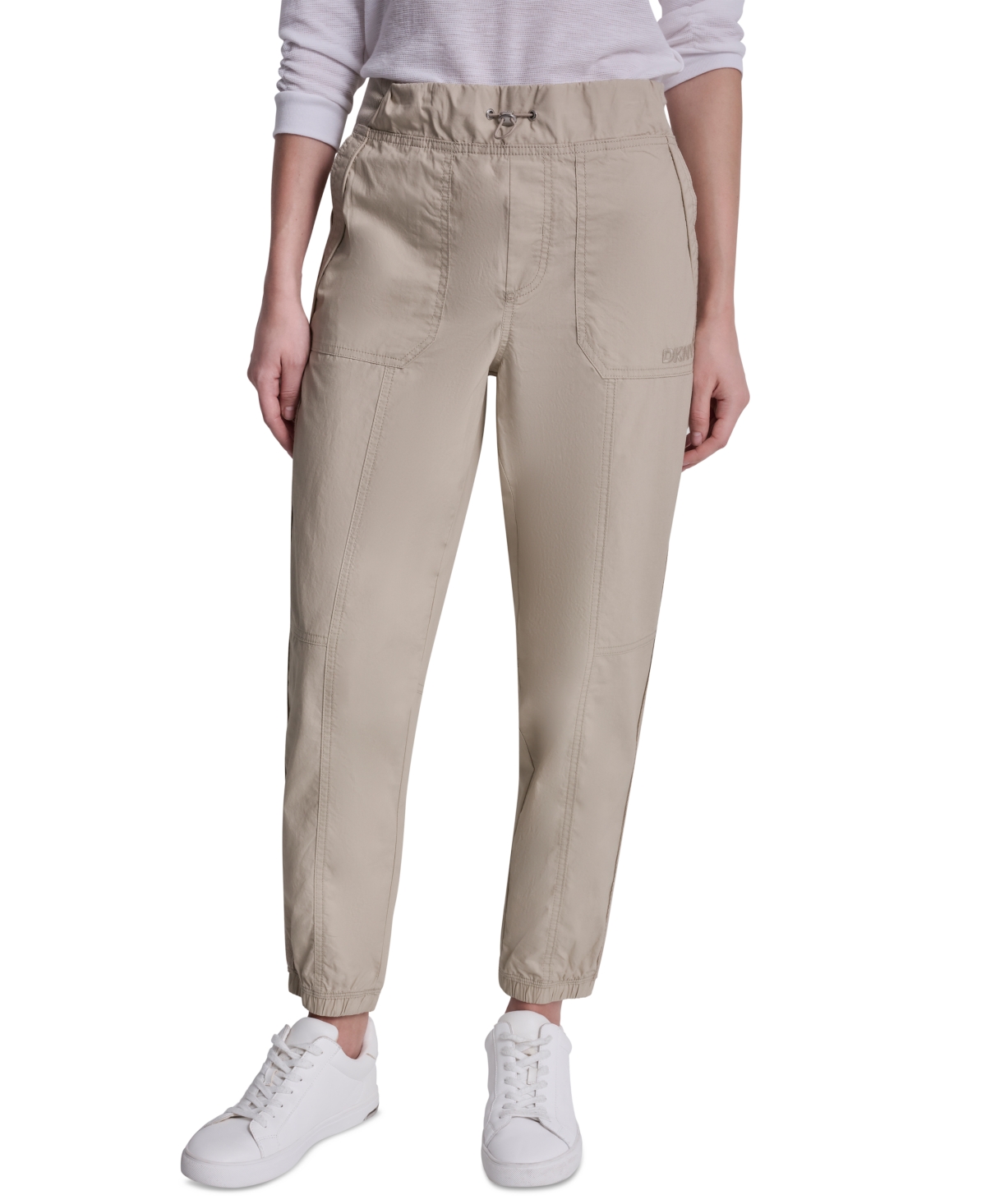 Dkny Sport Womens High Rise Bungee Waist Seamed Joggers - Pebble
