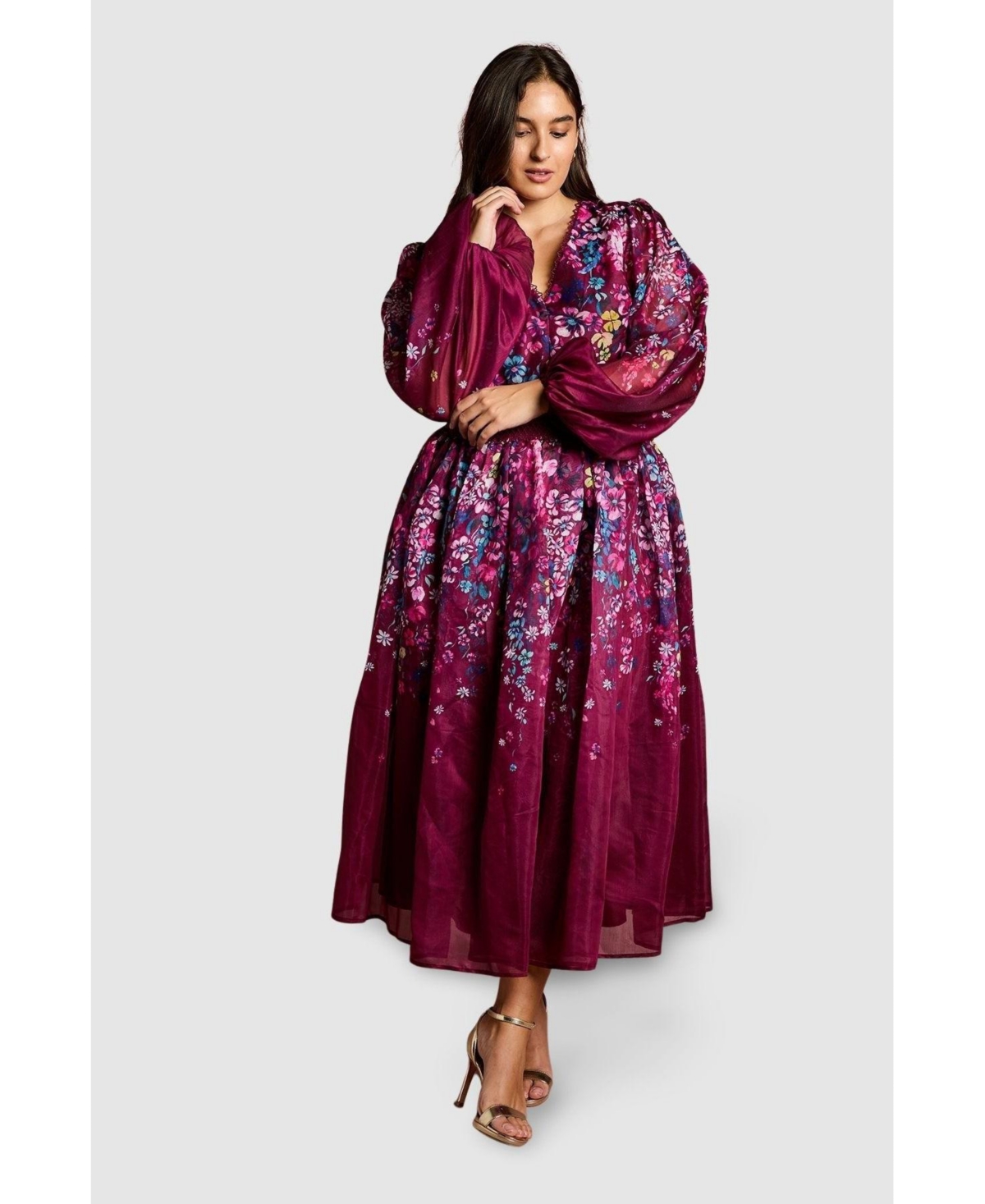 Click here for Coast Womens Floral Organza Midaxi Dress - Plum prices