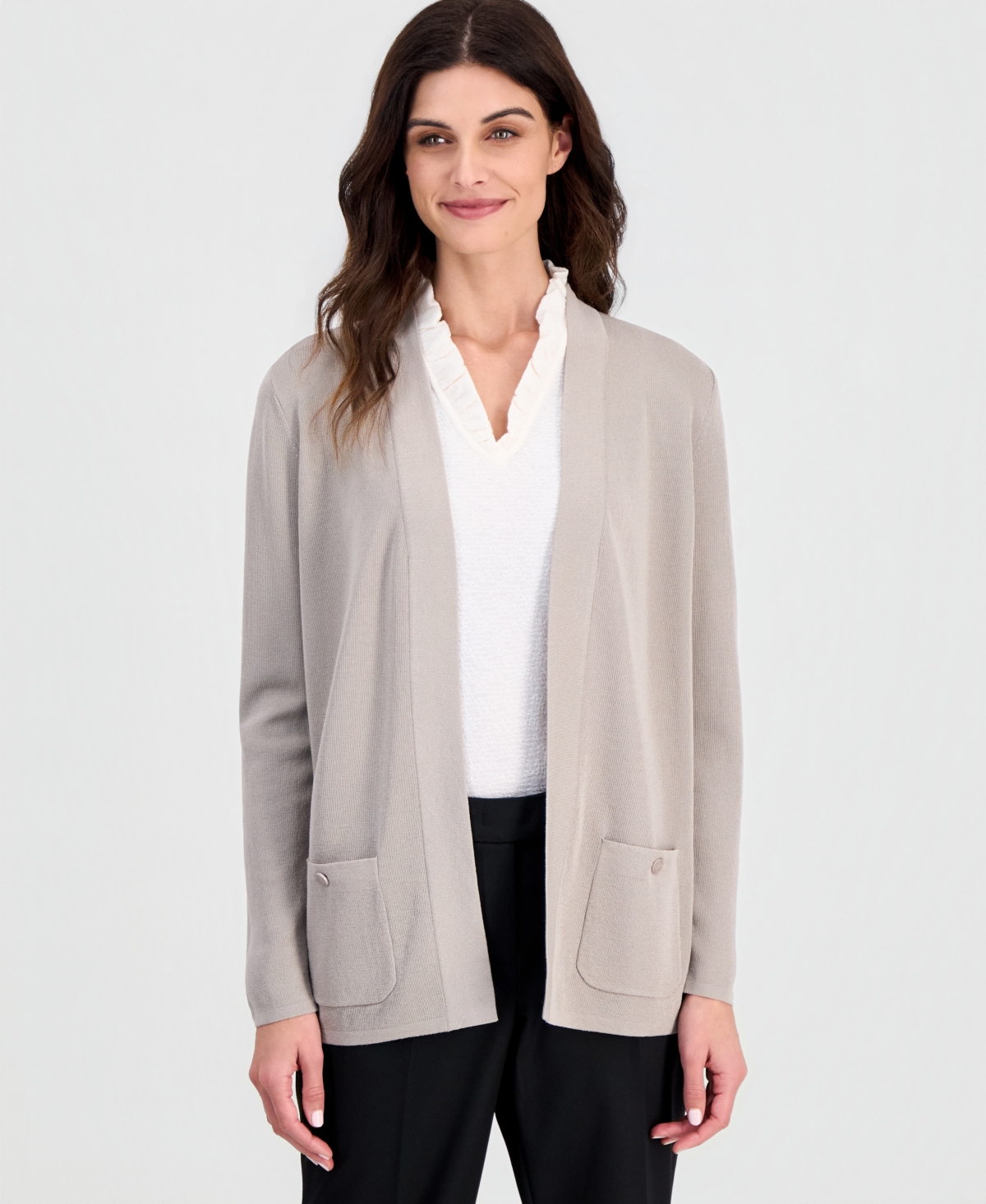 Click here for Anne Klein Womens Malibu Fine Rib Open-Front Cardi... prices