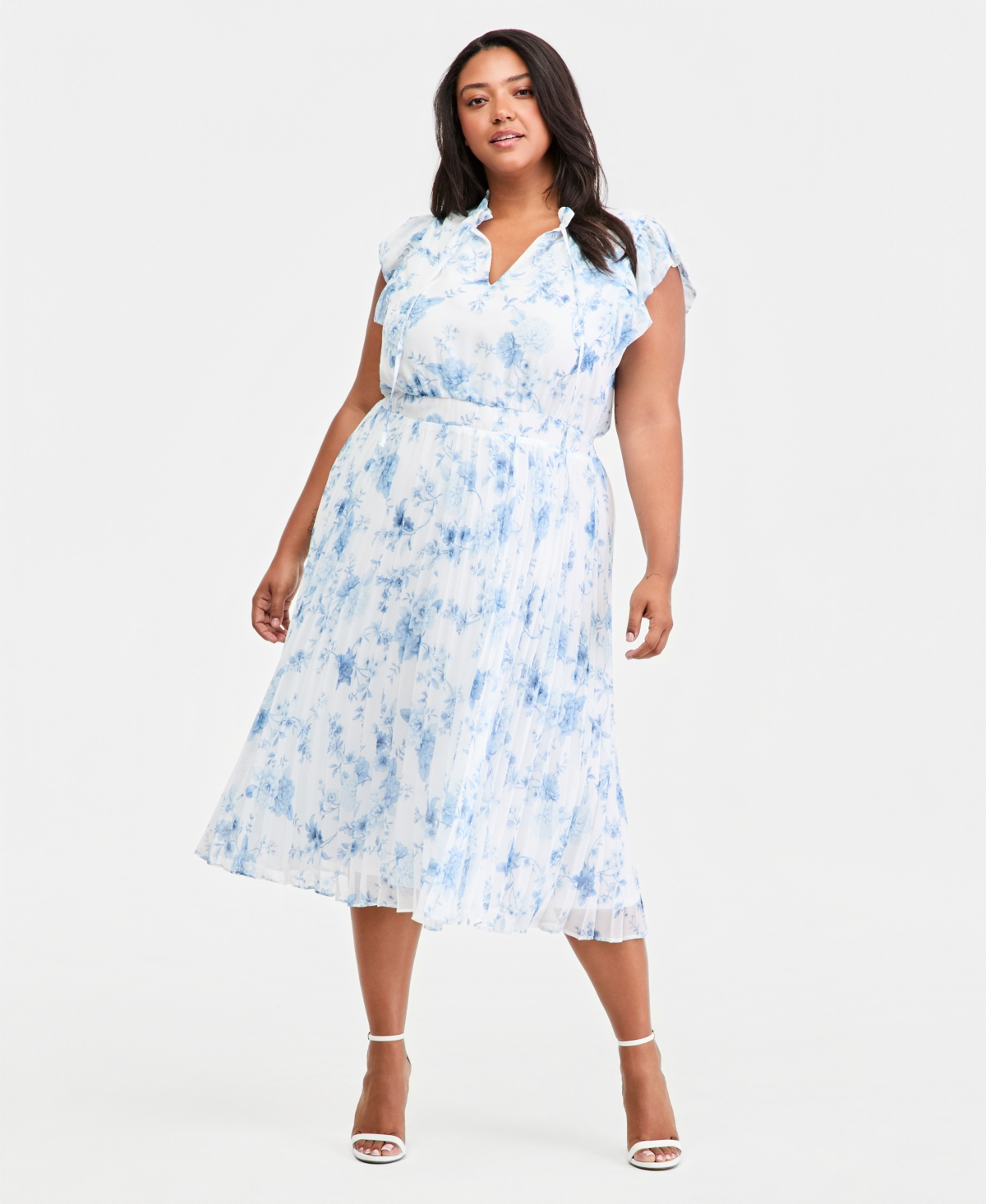 Click here for Anne Klein Plus Size Tie-Neck Flutter-Sleeve Midi... prices