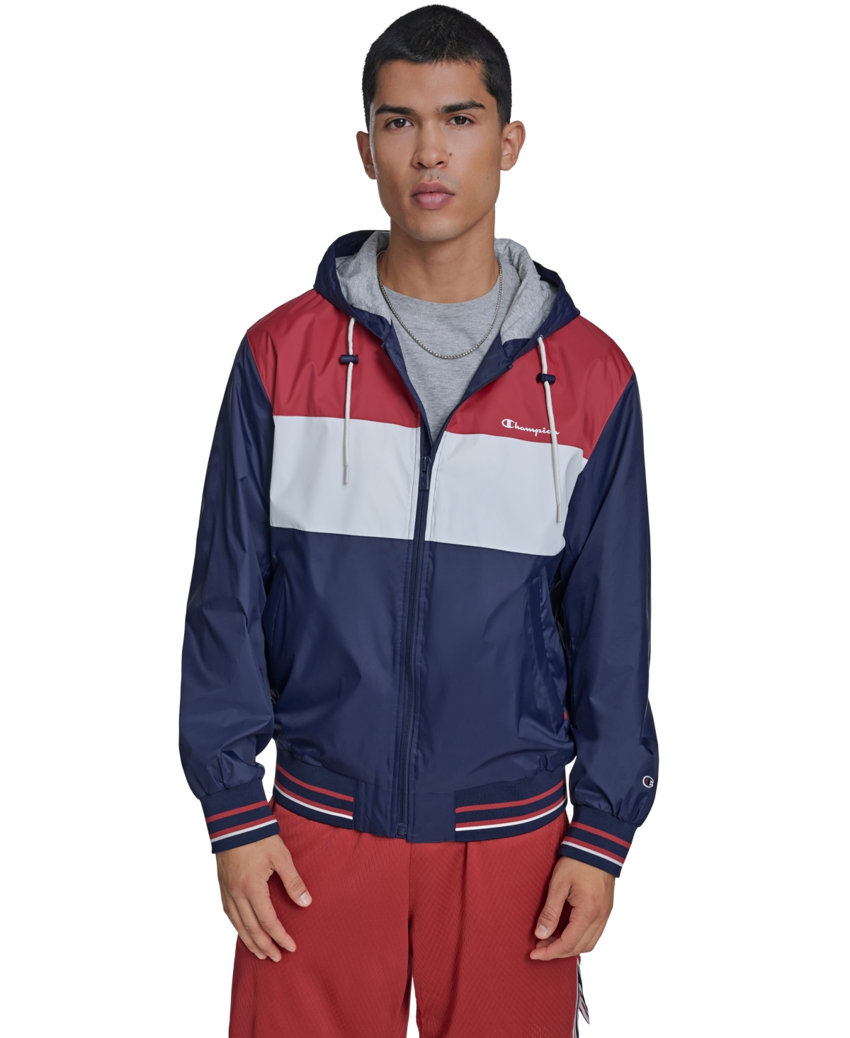 Click here for Champion Mens Retro Hooded Rain Jacket - Red/White... prices