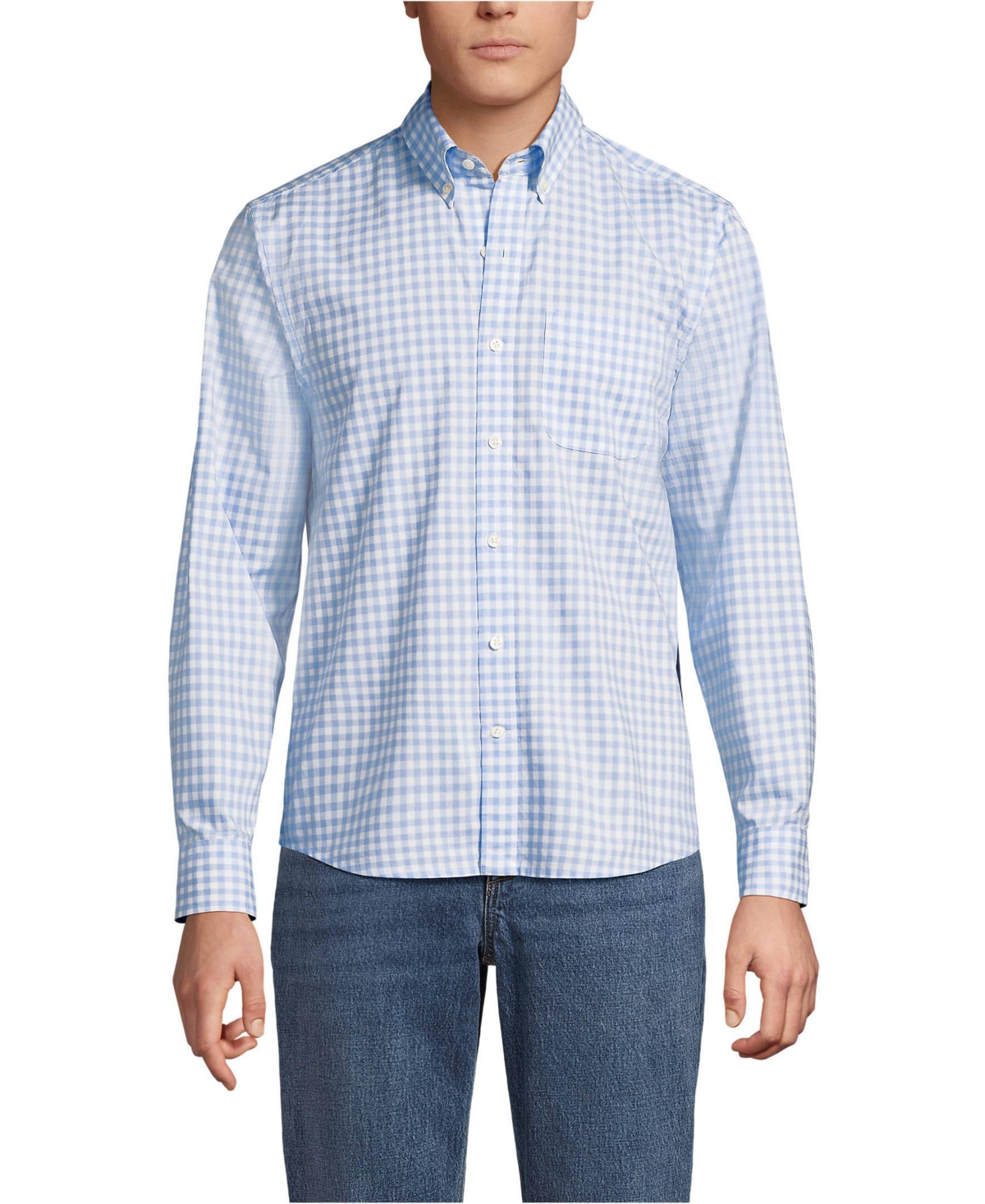 Click here for Lands End Mens Long Sleeve Pattern Poplin Shirt -... prices