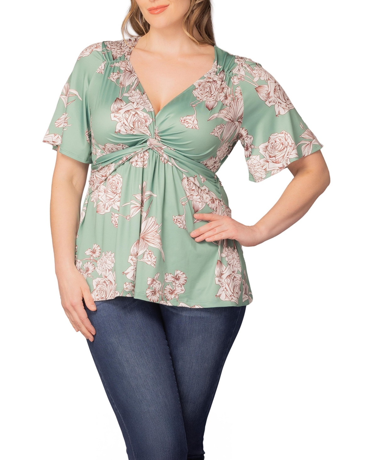 Click here for Kiyonna Plus Size Abby Twist Front Top - Sage gard... prices