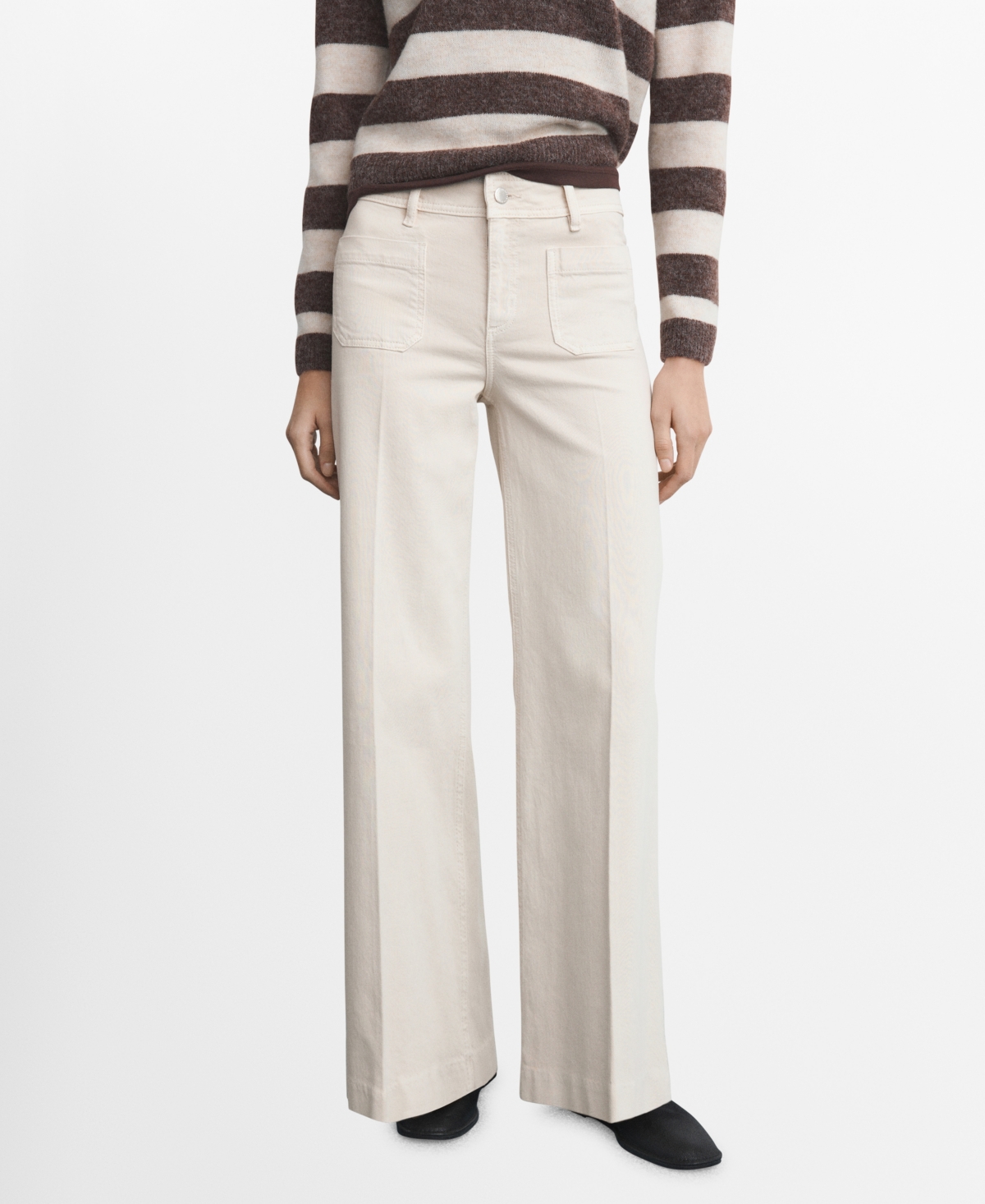 Click here for Mango Womens Pockets Wide-Leg Jeans - Sand prices