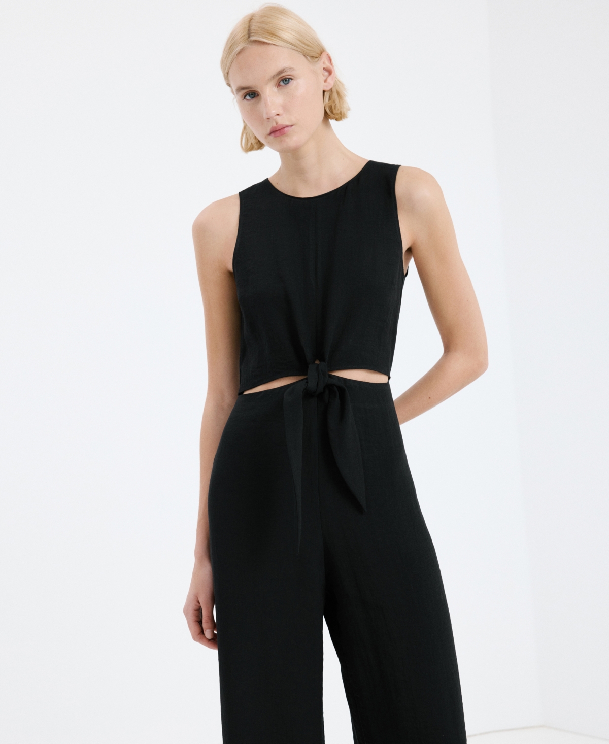 Click here for Mango Womens Knot Cut-Out Jumpsuit - Black prices