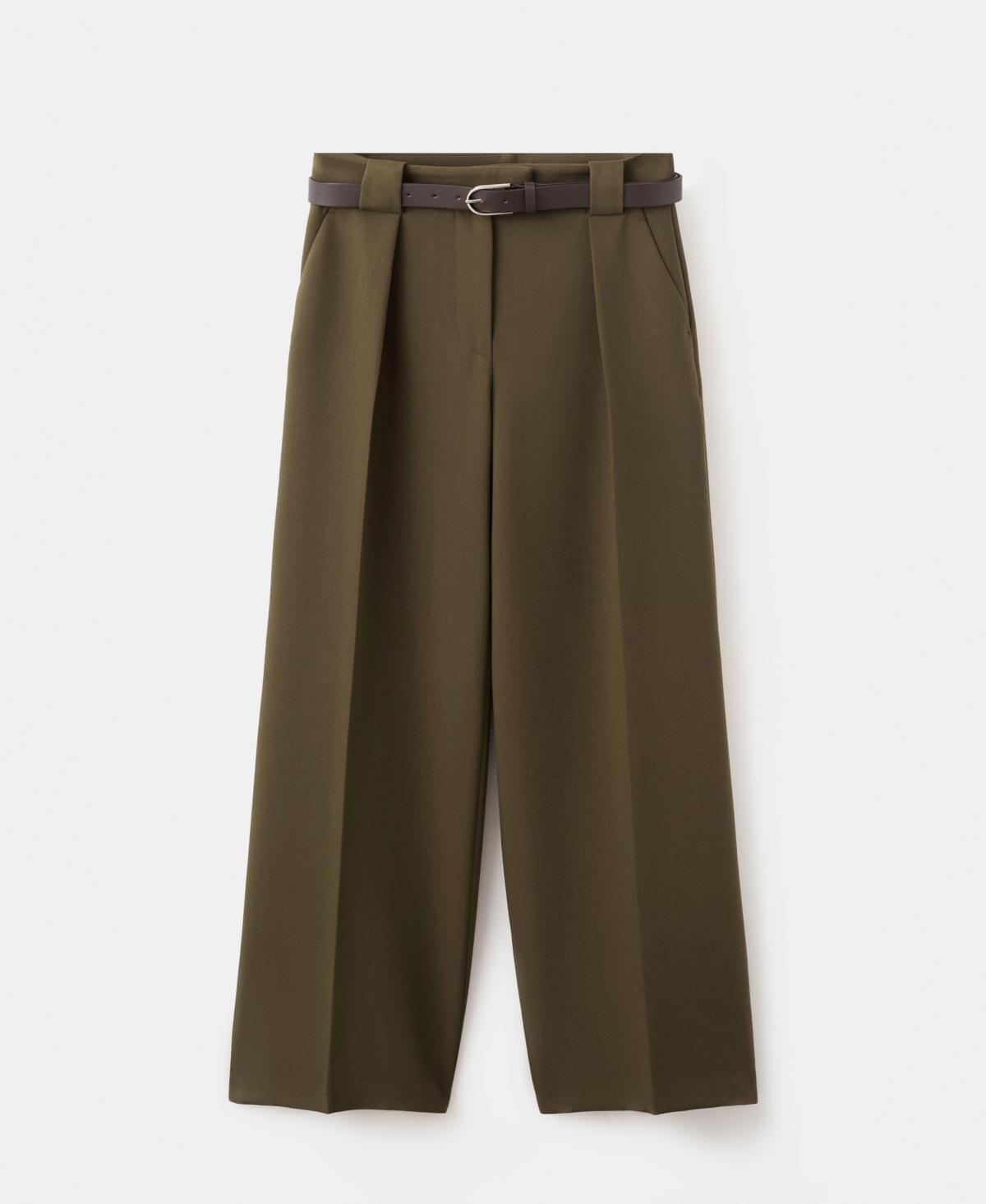 Click here for Mango Womens Belt Straight-Fit Pants - Khaki prices