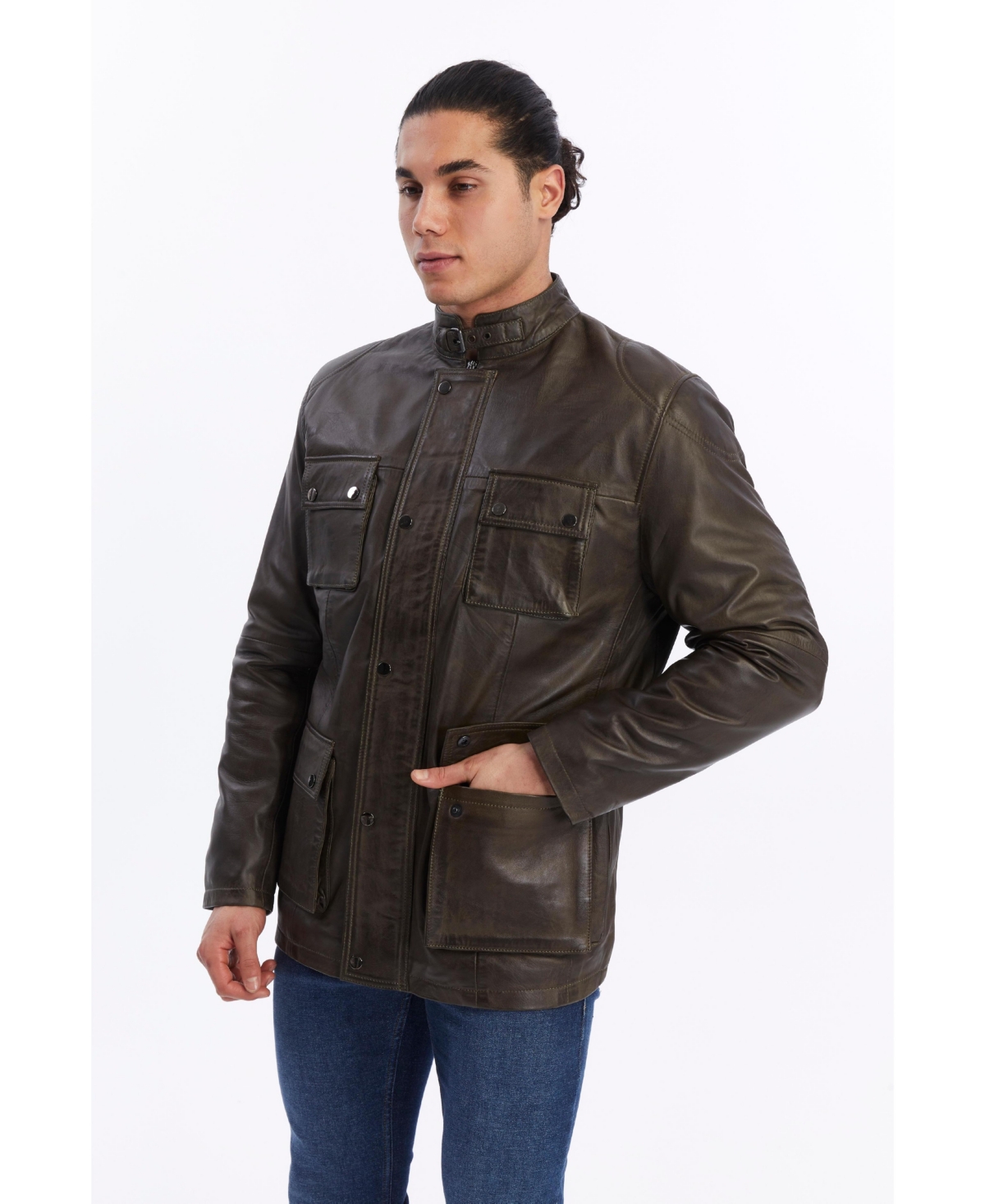 Click here for Furniq Uk Mens Utility Style Leather Jacket - Brow... prices