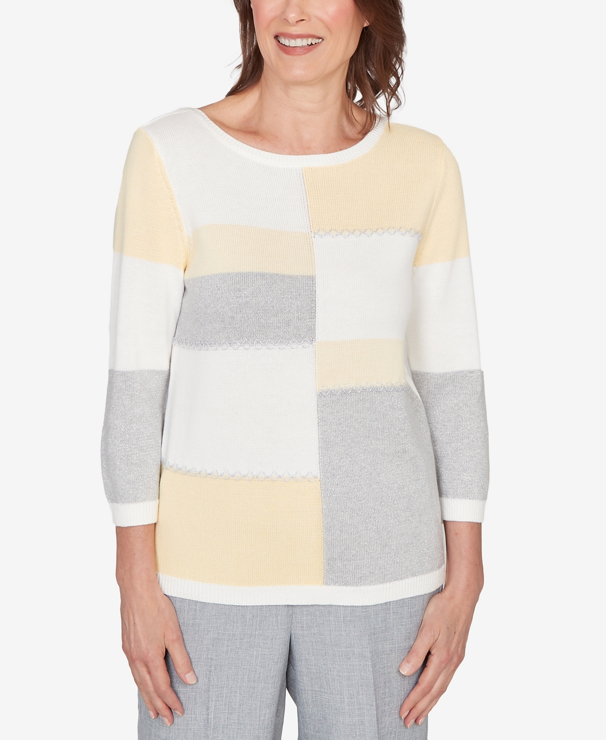 Click here for Alfred Dunner Womens Al Fresco Ribbed Colorblock J... prices