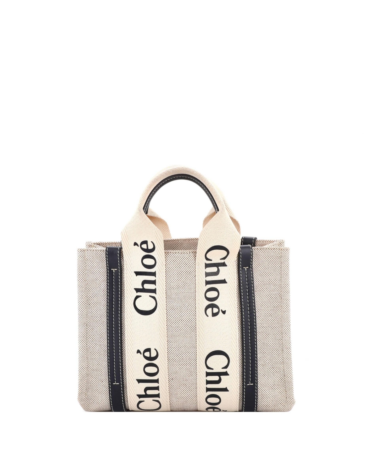 Click here for Pre-Owned Chloe Small Woody Tote Canvas with Leath... prices