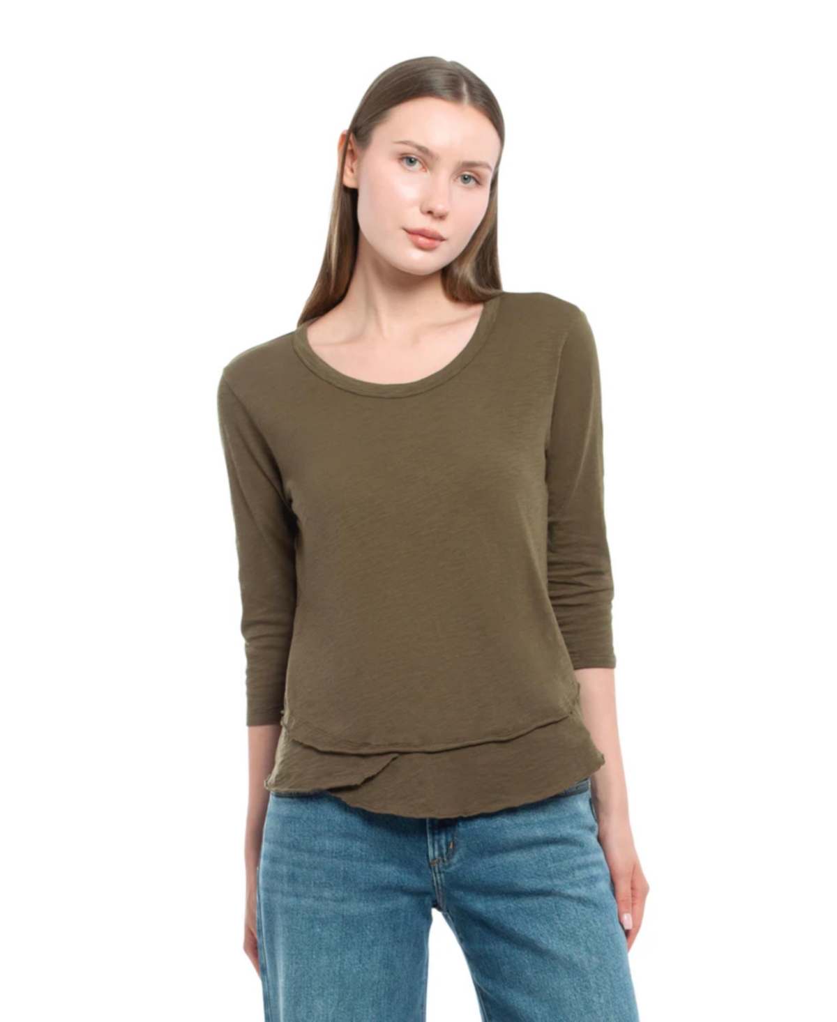 Click here for Wilt Clothing Womens 3/4 Sleeve Mock Layer Tee - D... prices