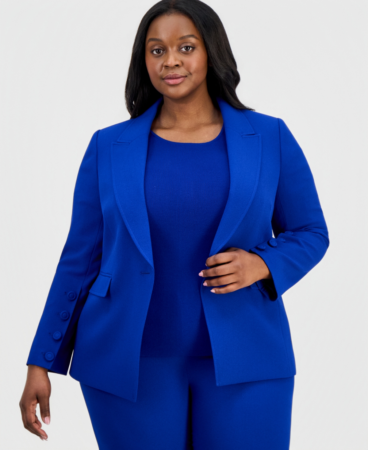 Click here for Tahari Asl Plus Size Peak Lapel One-Button Blazer... prices