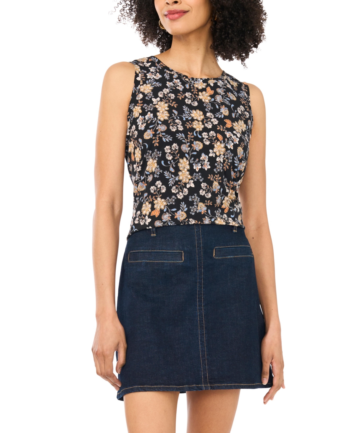 Click here for Vince Camuto Womens Floral-Print Keyhole Sleeveles... prices