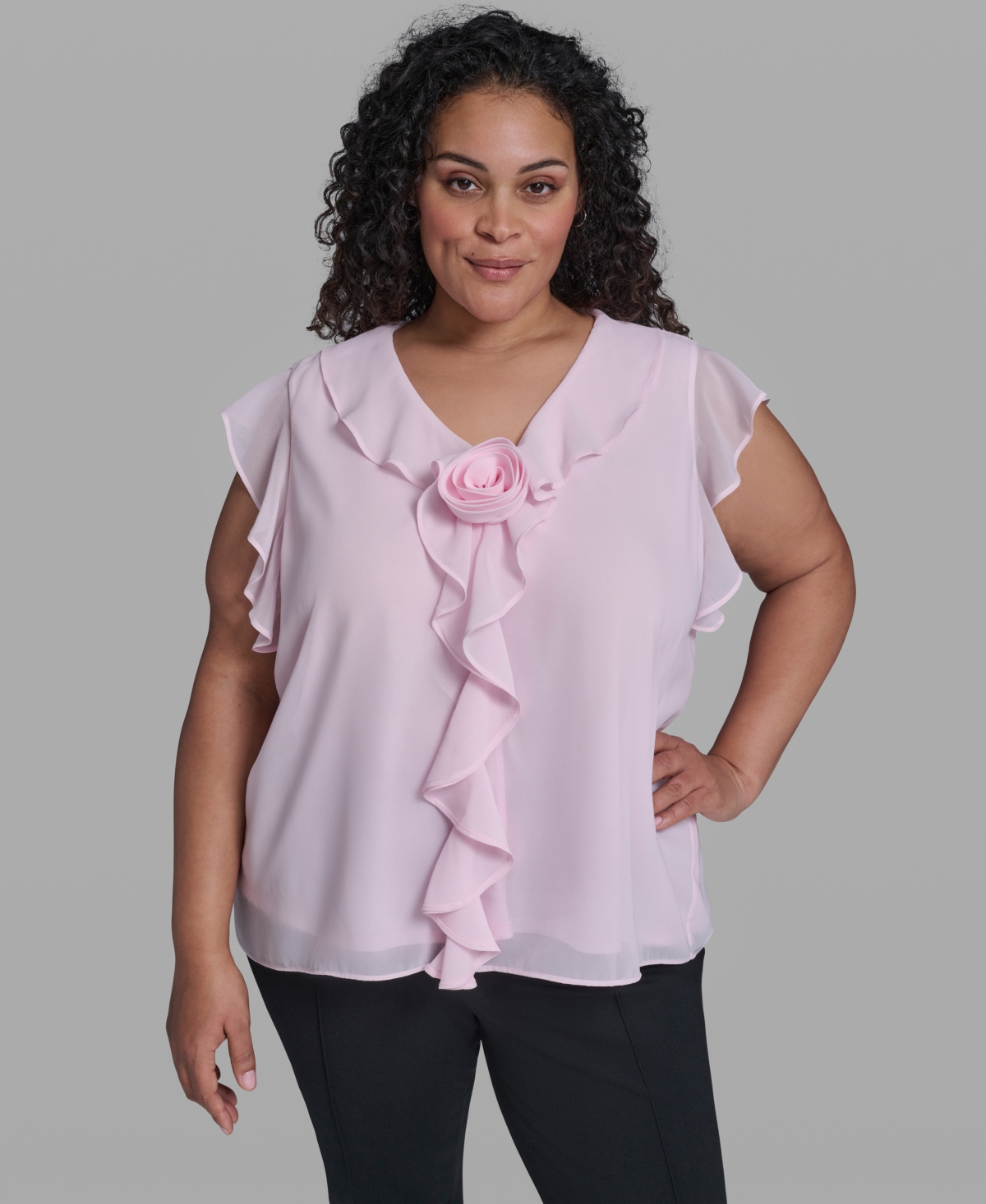 Click here for Karl Lagerfeld Paris Plus Size Rosette V-Neck Ruff... prices