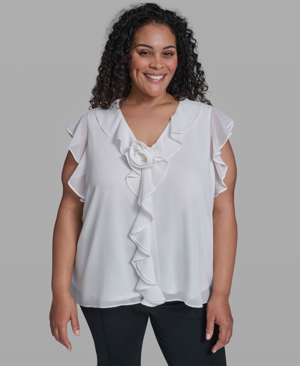 Click here for Karl Lagerfeld Paris Plus Size Rosette V-Neck Ruff... prices