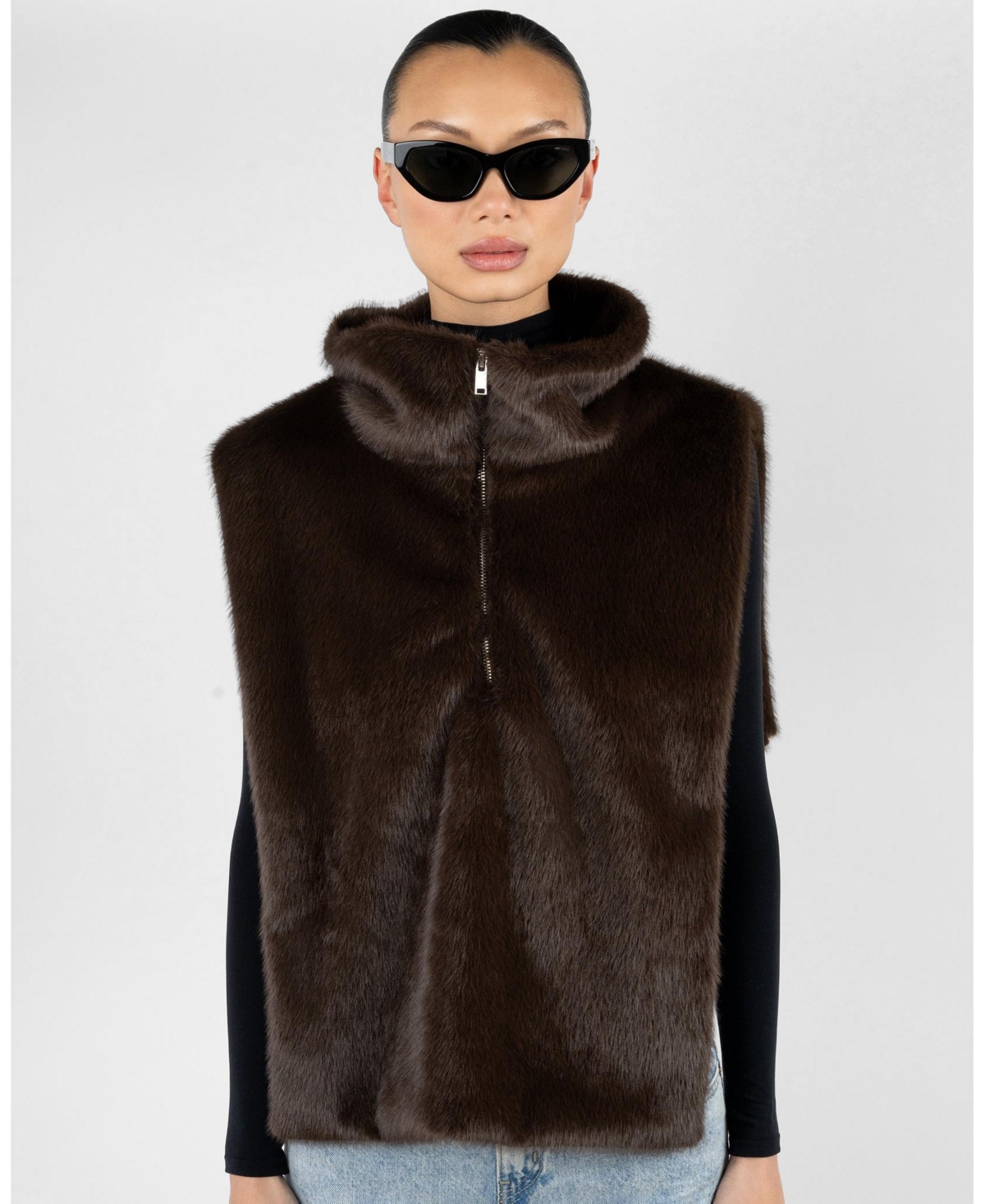 Click here for WeWoreWhat Womens Faux Fur Mock neck Vest - Dark b... prices