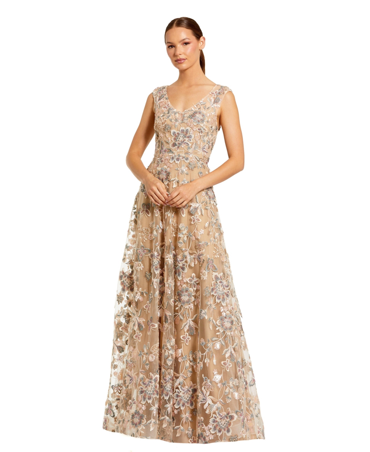 Click here for Mac Duggal Womens Floral Embroidered Sleeveless V... prices