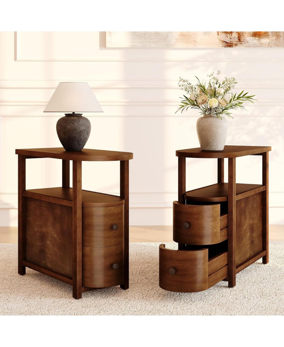 Click here for Tribesigns Solid Wood End Table with 2 Drawers & O... prices