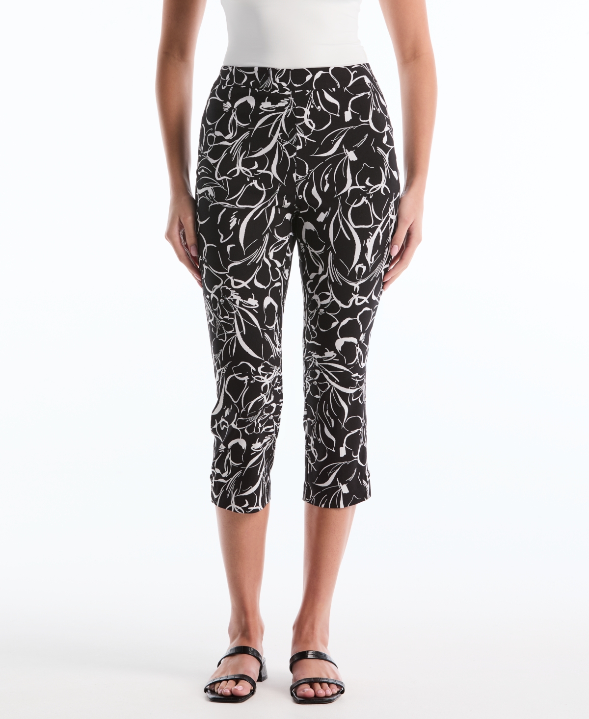 Click here for Rafaella Petite Hibiscus Print Capri Pants with Ri... prices