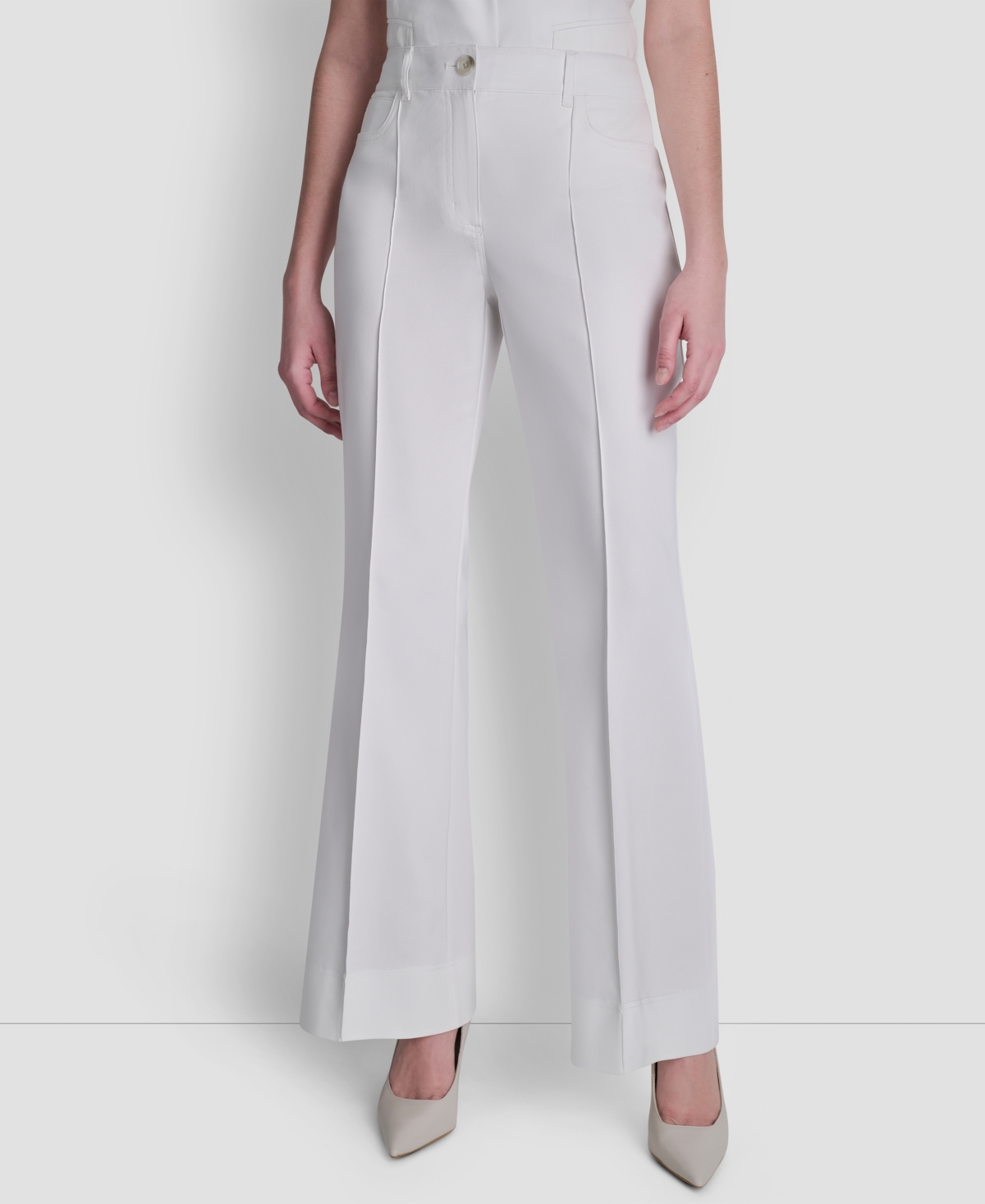 Click here for Dkny Womens Straight Leg Pintuck Pants - Ivory prices