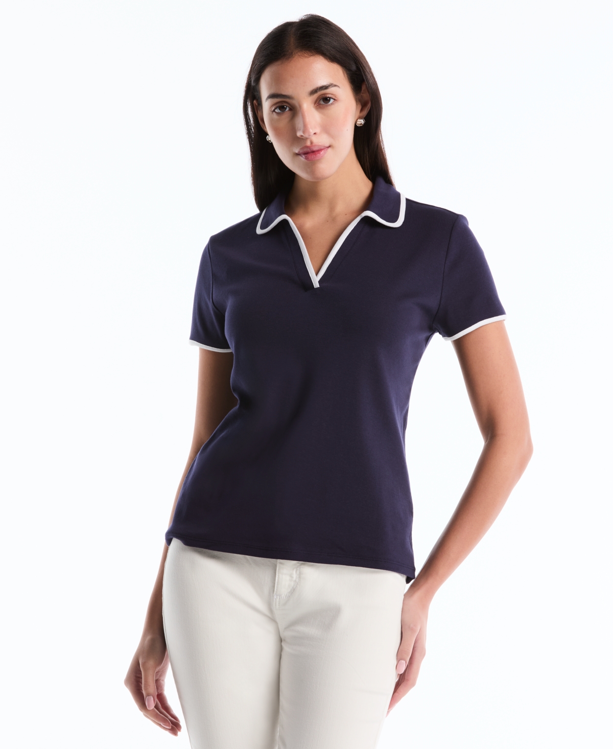 Click here for Rafaella Petite Contrast Trim Johnny Collar Polo S... prices