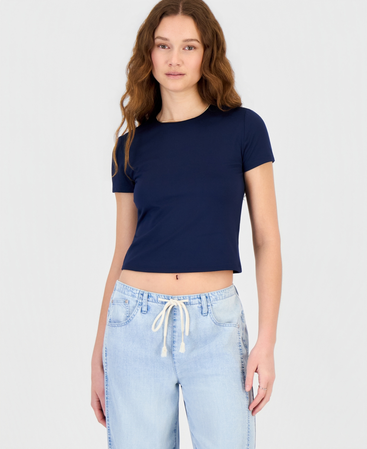 Click here for Hippie Rose Juniors Cropped Crewneck T-Shirt - Nav... prices