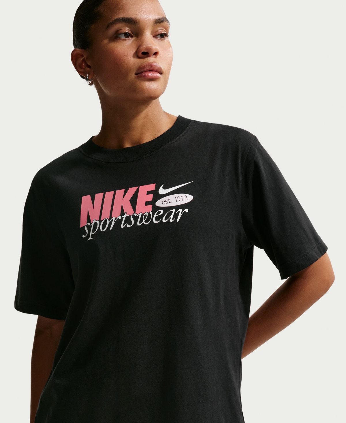 Click here for Nike Womens Loose-Fit Crew Neck T-Shirt - Black prices