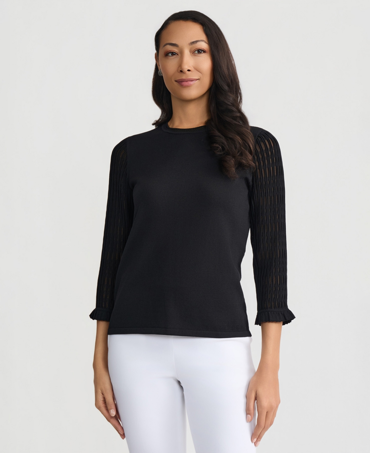 Click here for Kasper Womens Crewneck Pull-On Blouse - Black prices