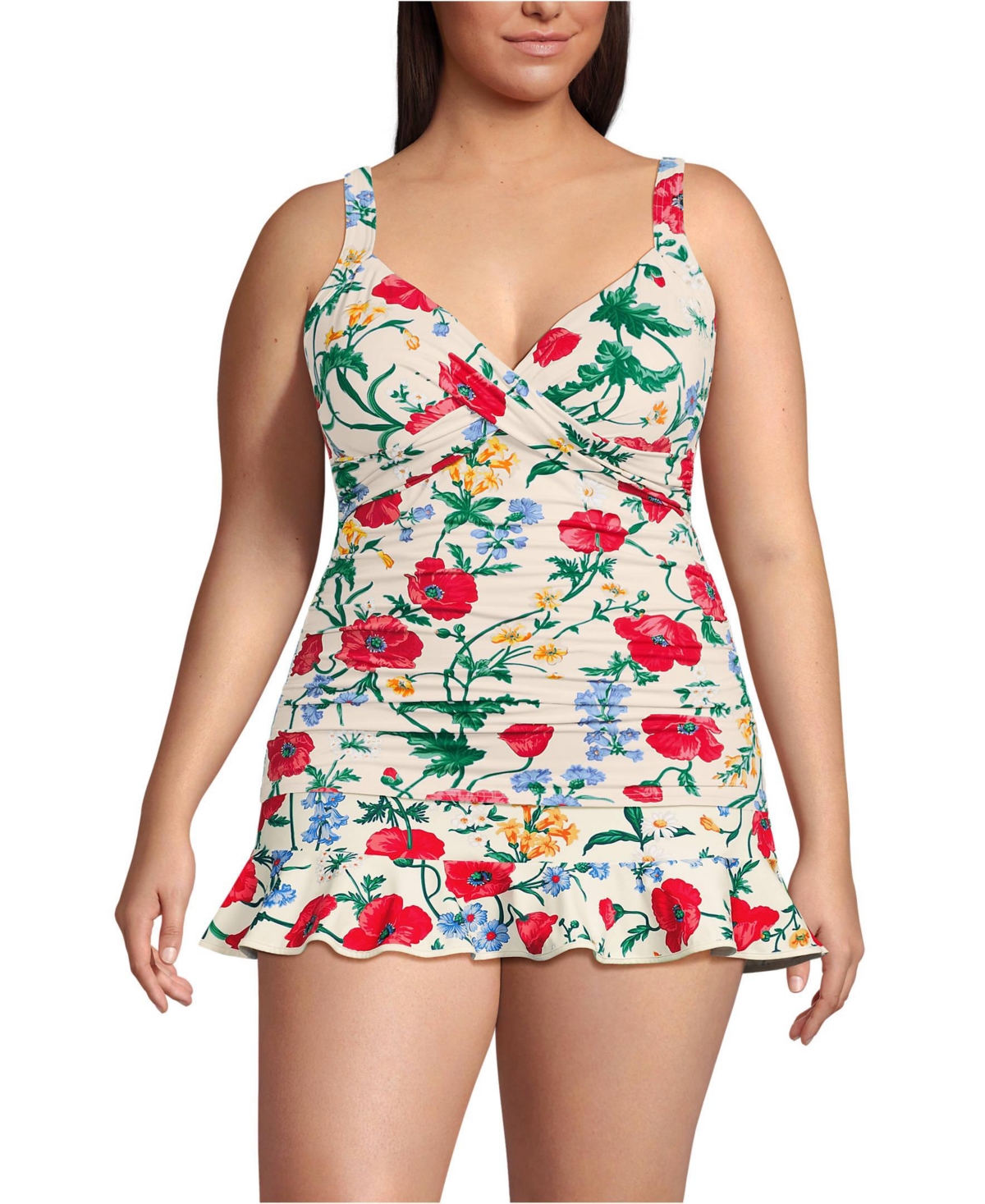 Click here for Lands End Plus Size V-Neck Wrap Underwire Tankini... prices