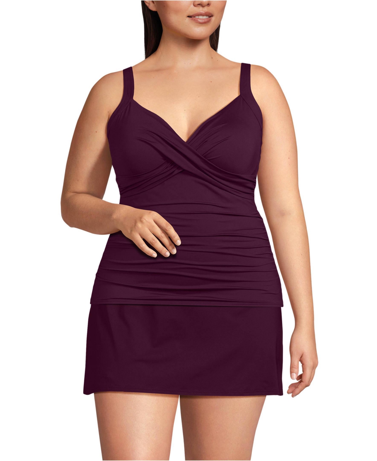 Click here for Lands End Plus Size V-Neck Wrap Underwire Tankini... prices