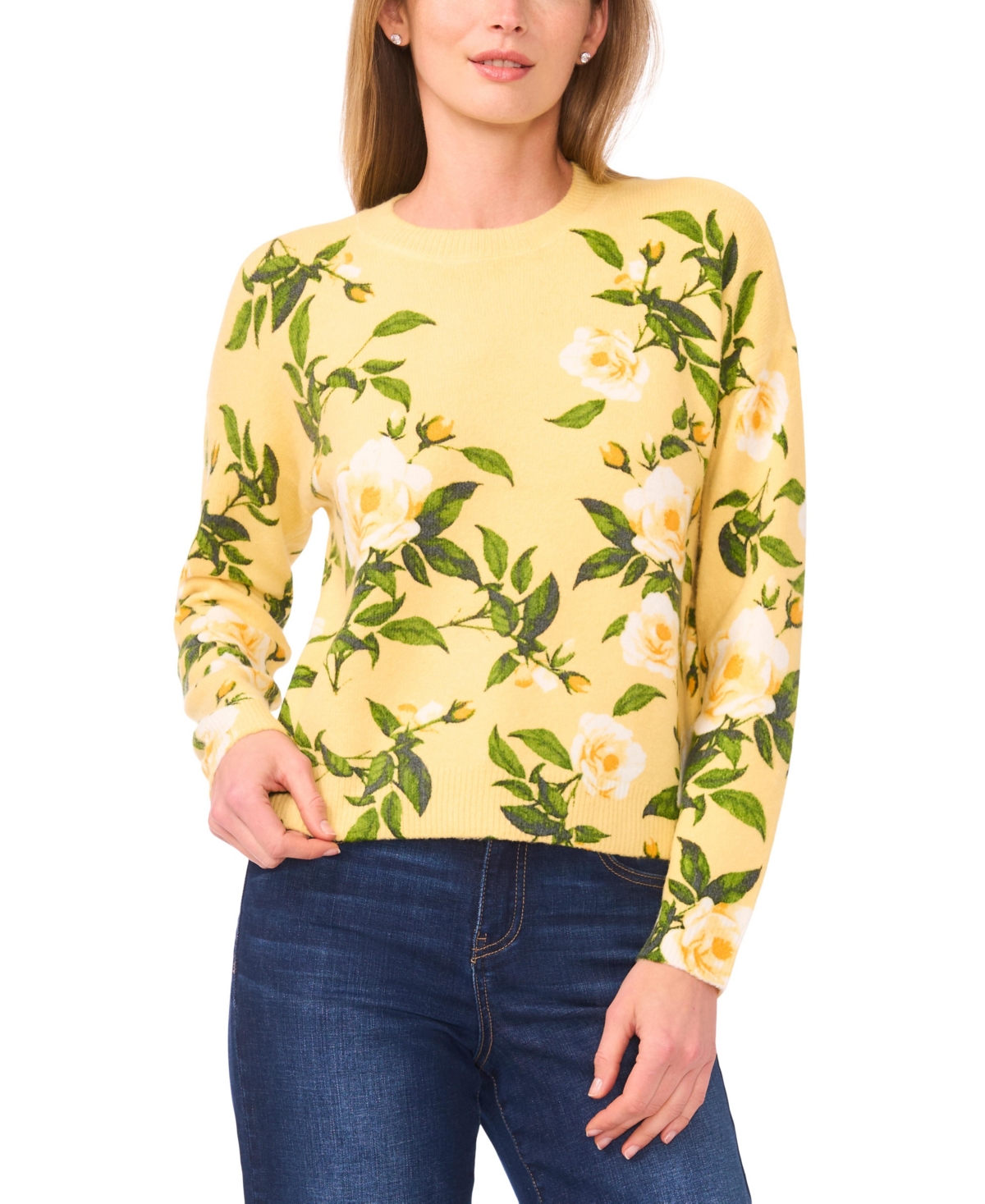 Click here for CeCe Womens Brushed Floral Long-Sleeve Sweater - M... prices
