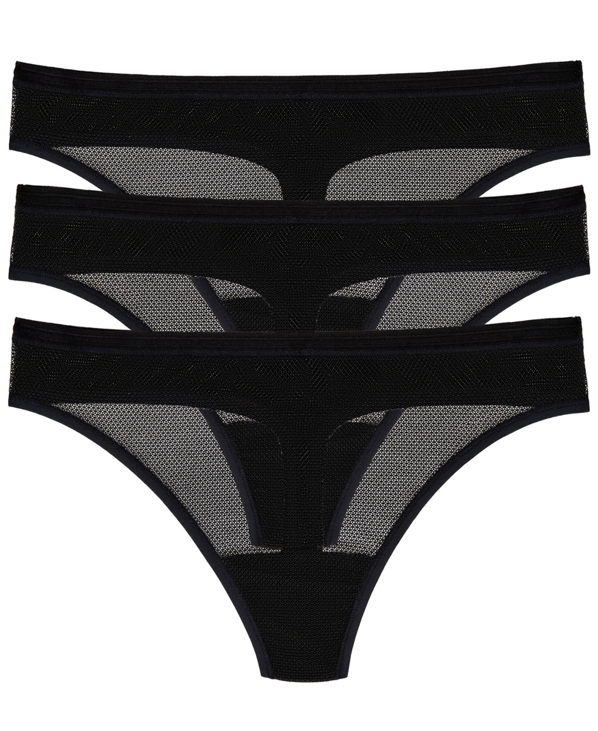 Click here for Dkny Womens Sheer Striped Thongs  3-Pack Set - Bla... prices