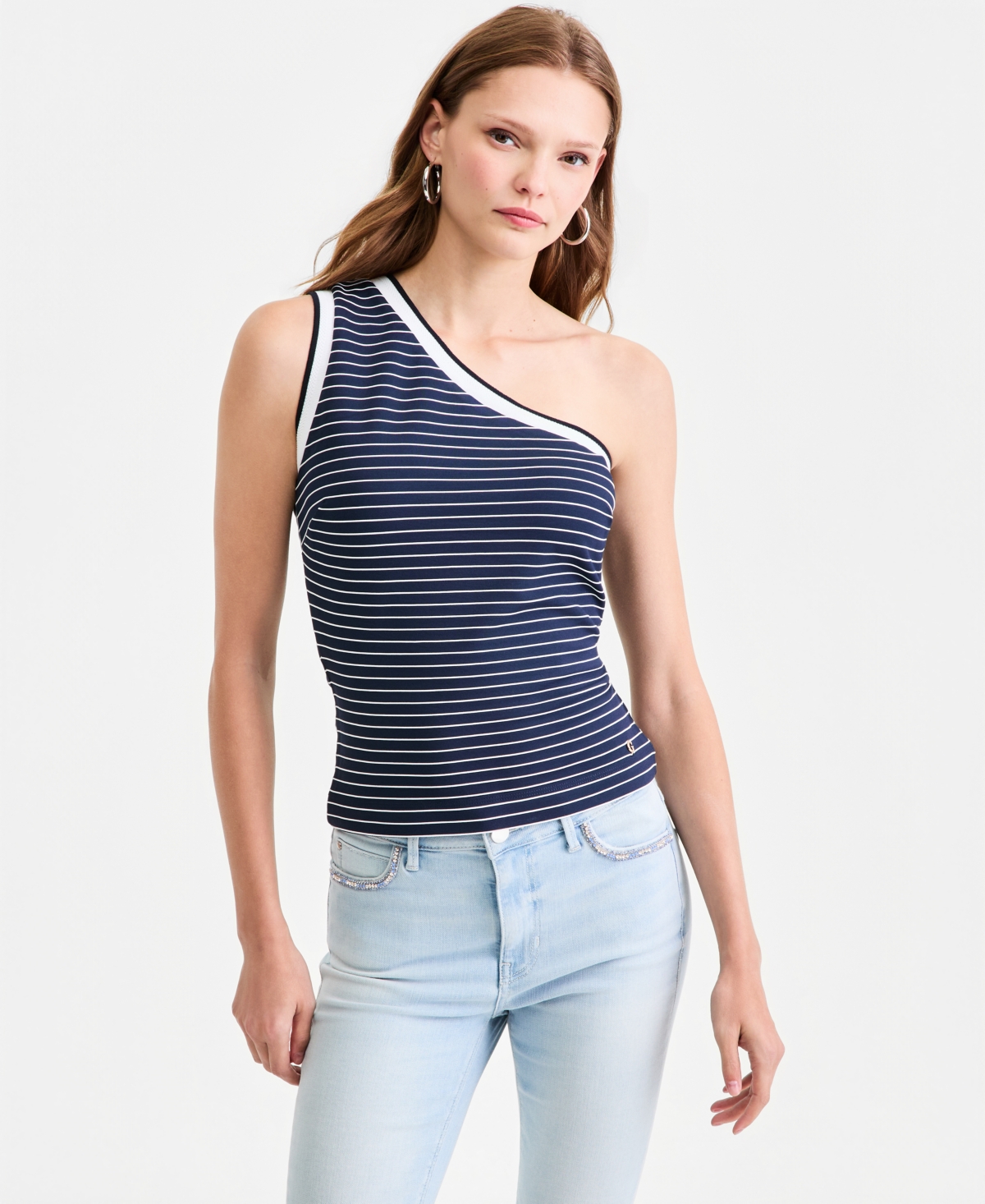 Click here for Guess Womens Alphonsine Striped Monoshoulder Top -... prices