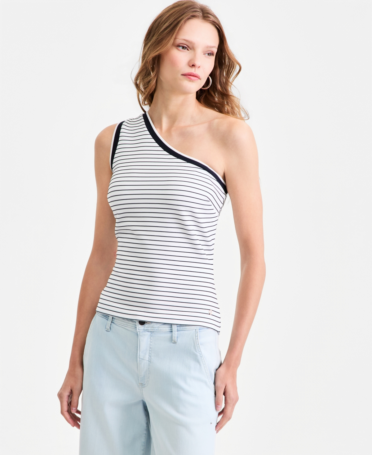 Click here for Guess Womens Alphonsine Striped Monoshoulder Top -... prices