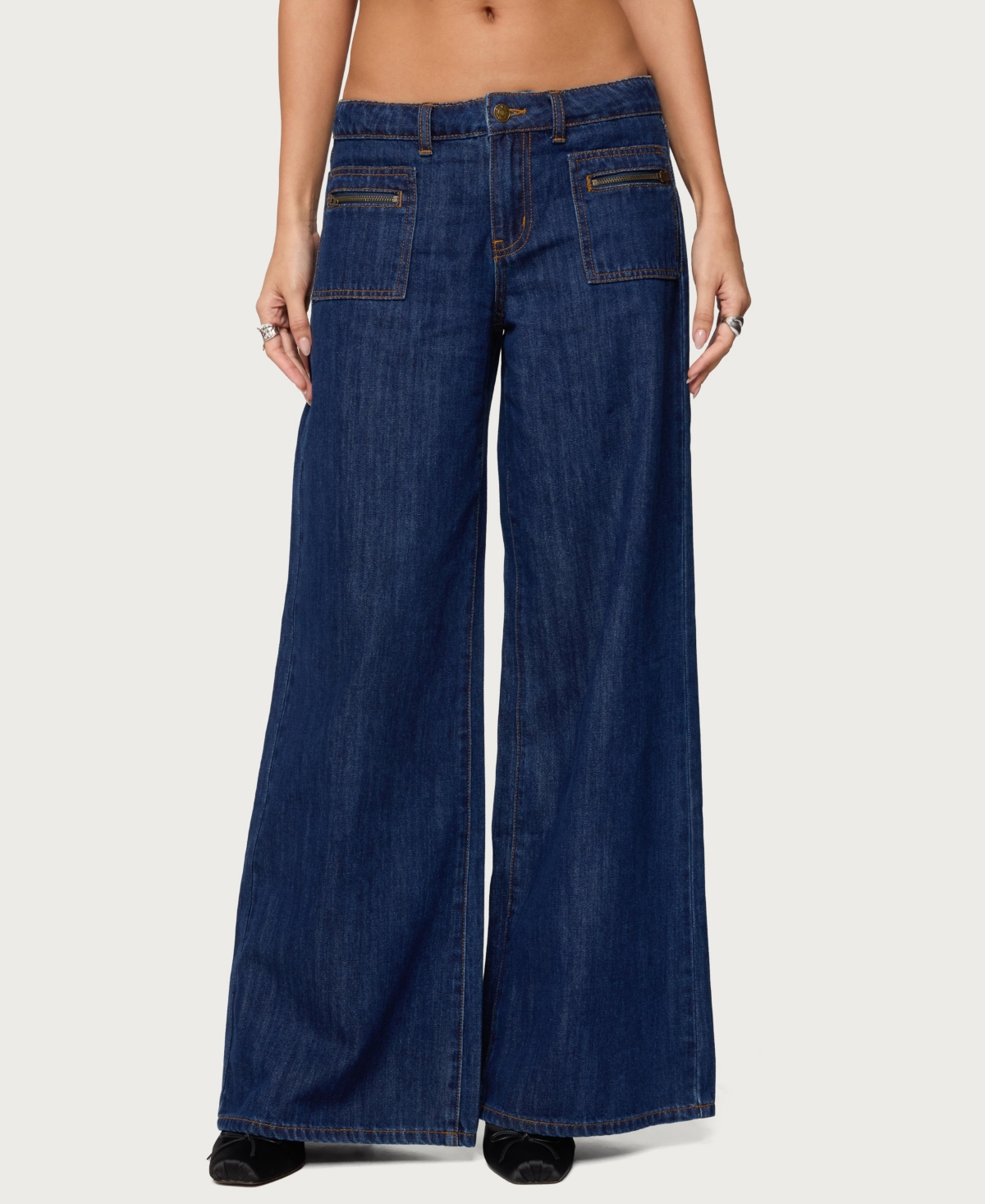 Click here for Edikted Womens Jimena Low Rise Wide Leg Jeans - Bl... prices
