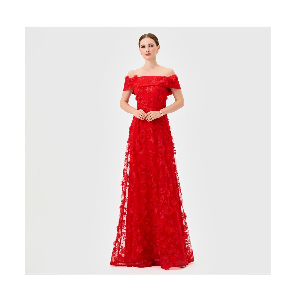 Click here for Bariano Womens Edie Off Shoulder Gown Dress - Red prices