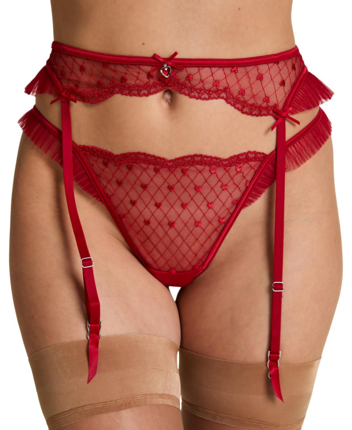 Click here for Hunkemoller Womens Cordelie Suspenderbelt - Chili... prices