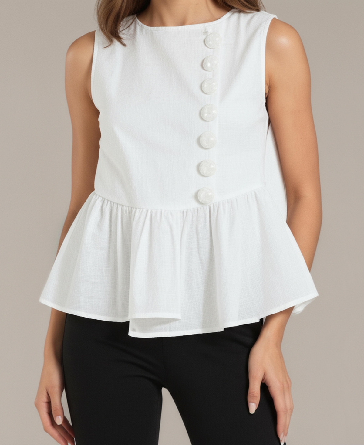 Click here for Modenaire Womens Sleeveless Peplum Top with Asymme... prices