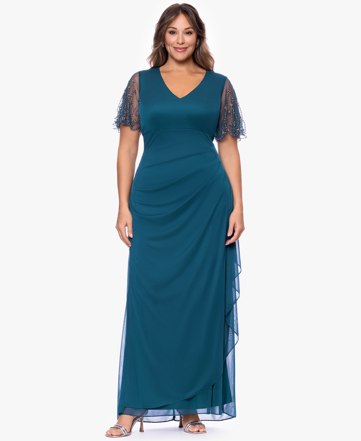Click here for Xscape Plus Size Lace-Sleeve Dress - Neo Emerald prices
