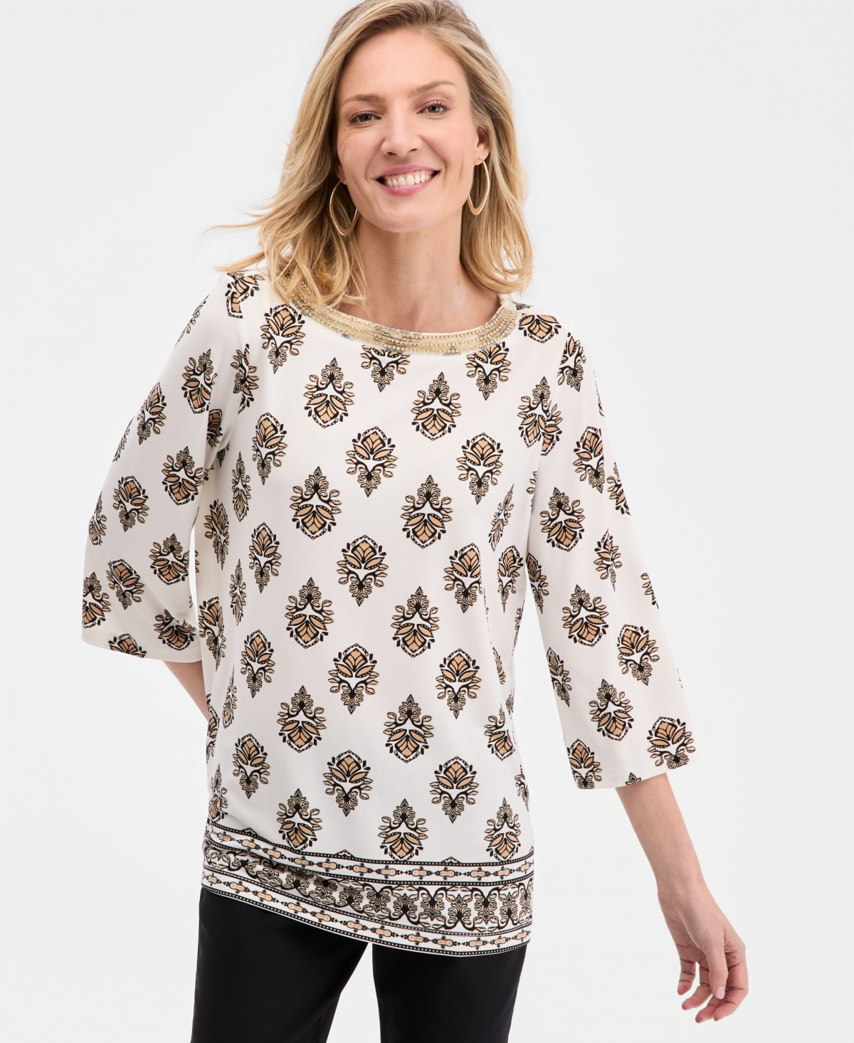 Click here for Jm Collection Womens Embellished 3/4-Sleeve Crepe... prices