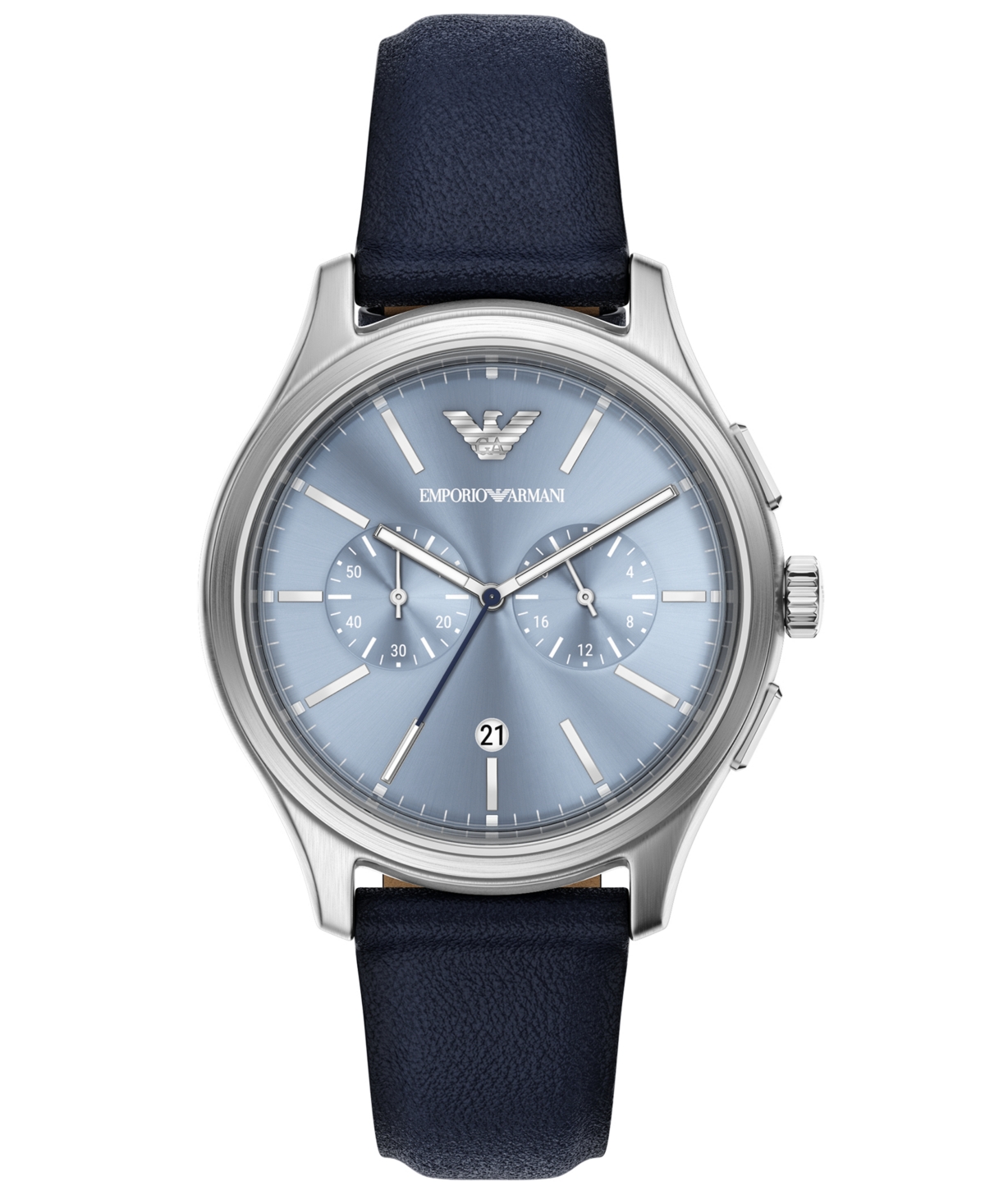 Click here for Emporio Armani Mens Quartz Chronograph Blue Leathe... prices