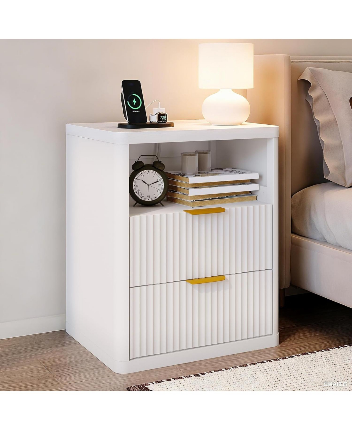 Click here for gaomon Fluted Nightstand with Charging Station  Be... prices